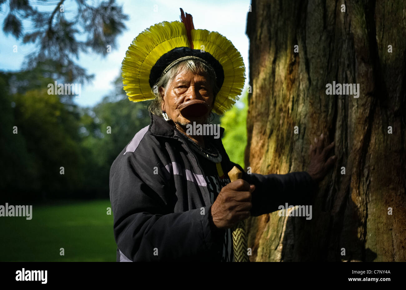 Raoni Kayapo Indian Chief at the castle of Cheverny, Raoni before one ...