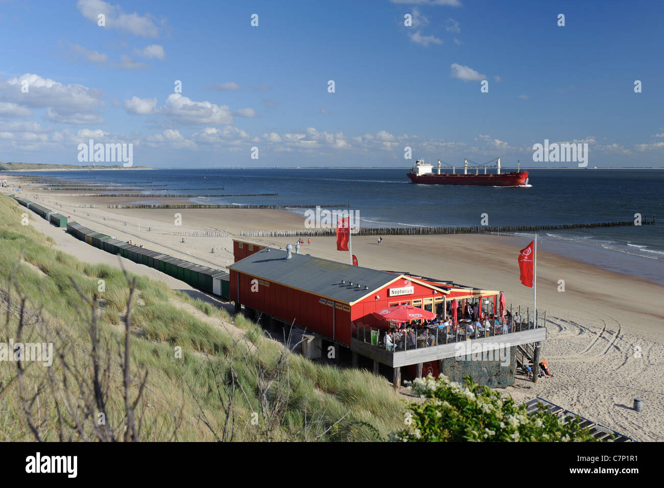 Beach restaurant on the beach of Zoutelande. Zeeland, Netherlands Stock ...
