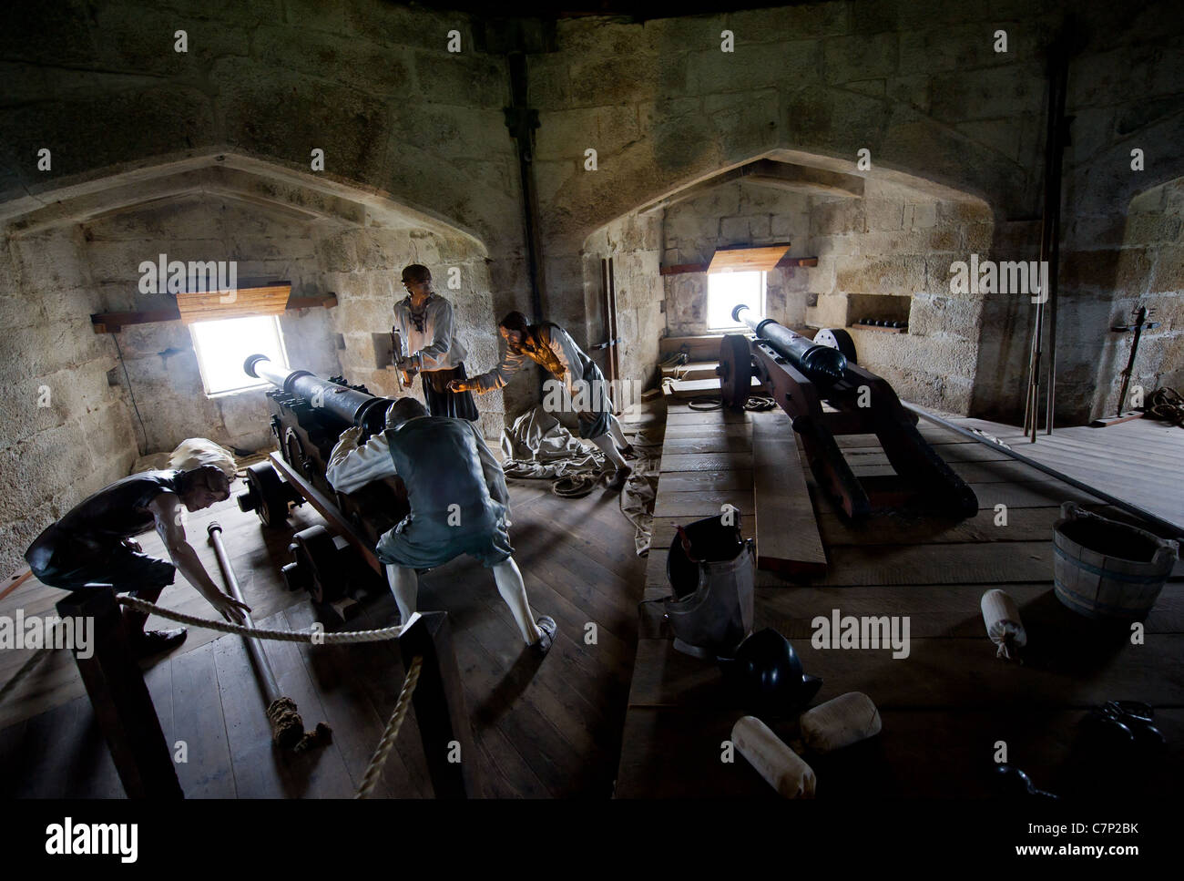 The interior of the upper gun room of the Gun Tower at Pendennis Castle ...