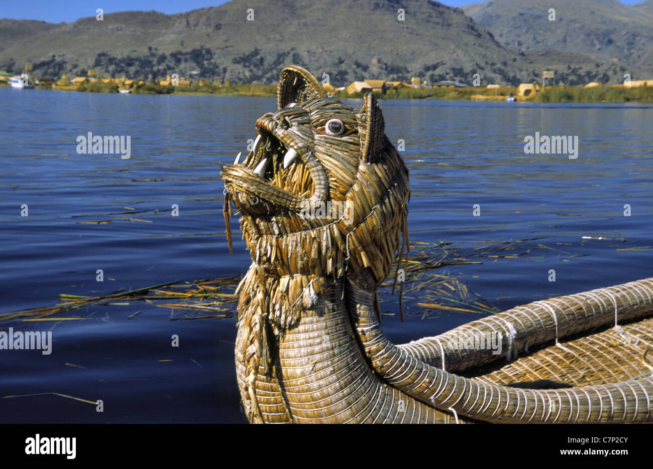 Prow of Reed Boat, Uros Islands, Lake Titicaca, Peru Stock Photo - Alamy