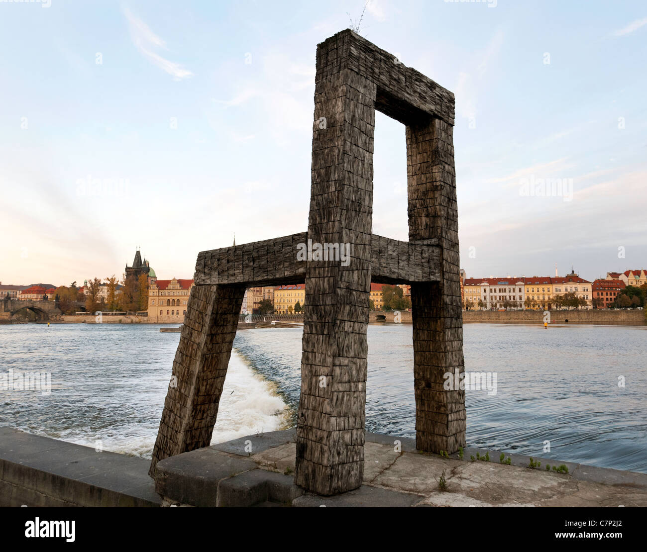 Giant wooden chair sculpture forming part of the Museum Kampa ...