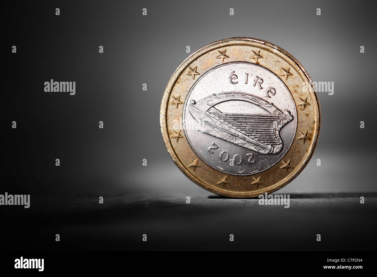 Irish one euro coin showing the national backside. Short depth-of-field ...