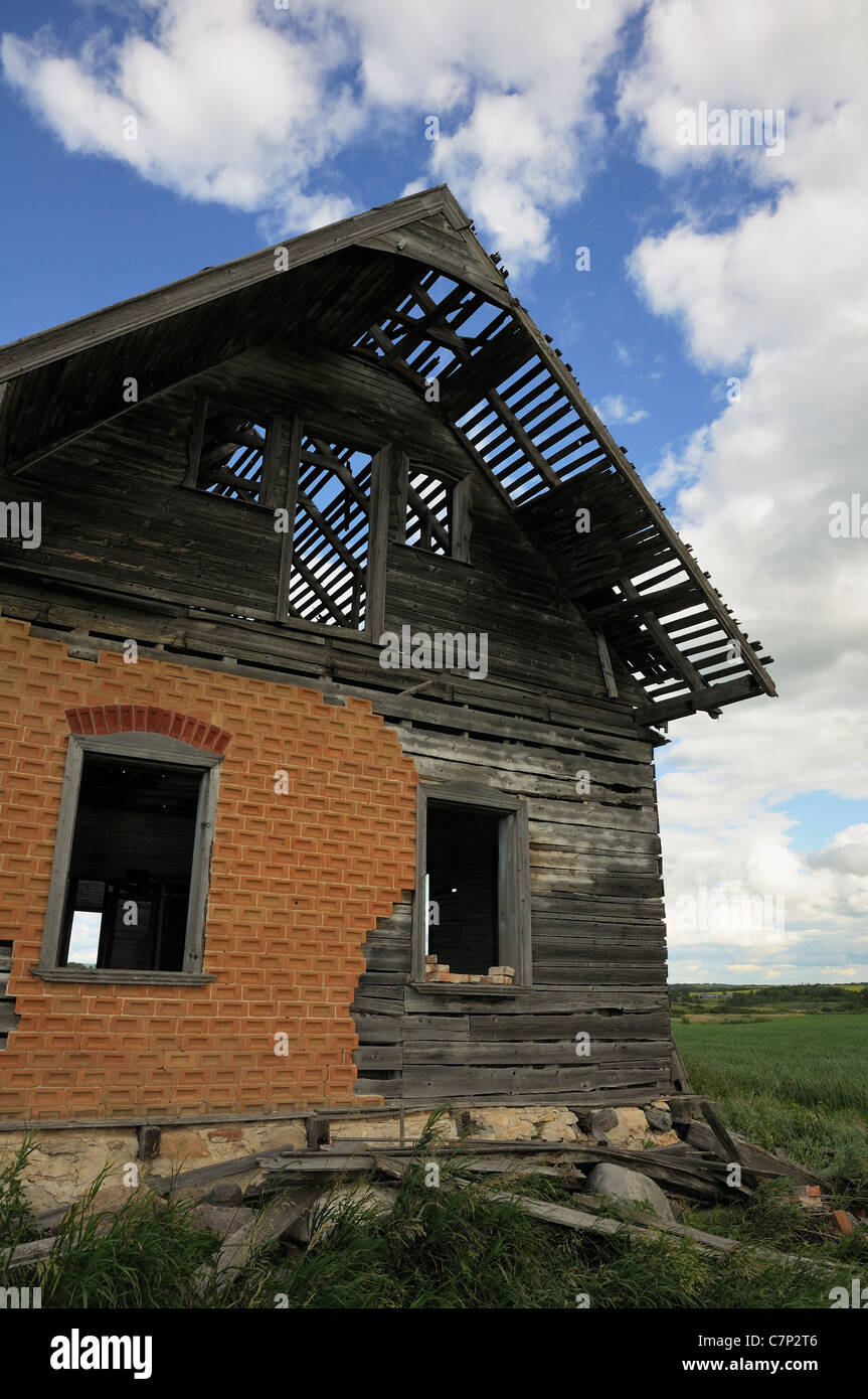 Old abandoned Doukhobor village farmhouse on the Canadian Prairies ...