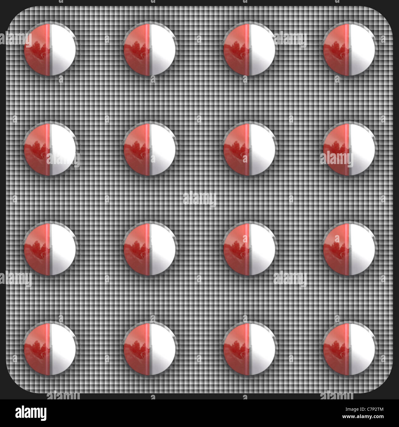 Round pills enclosed in their foil bubble packaging Stock Photo - Alamy