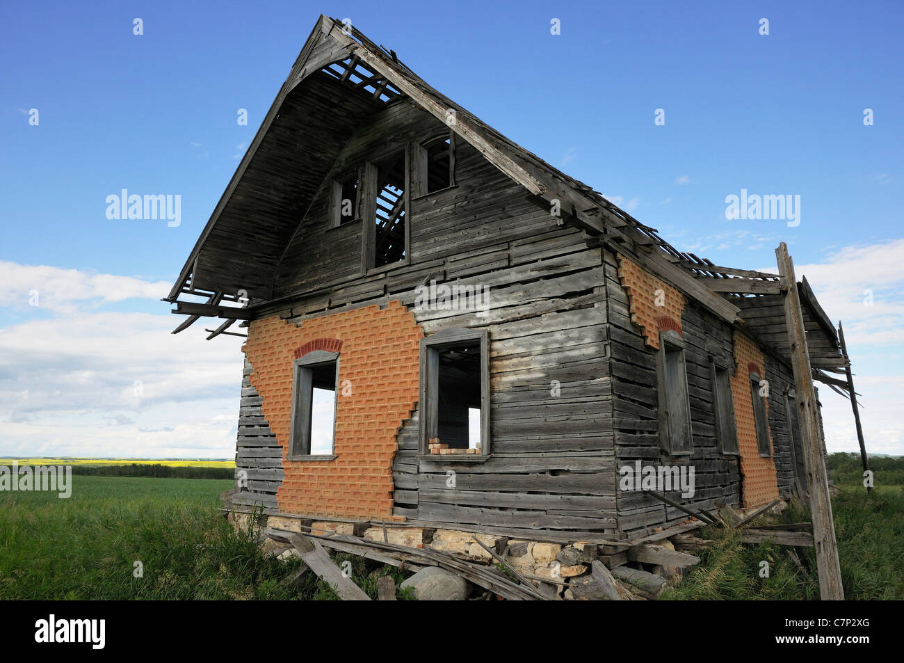 Old abandoned Doukhobor village farmhouse on the Canadian Prairies ...