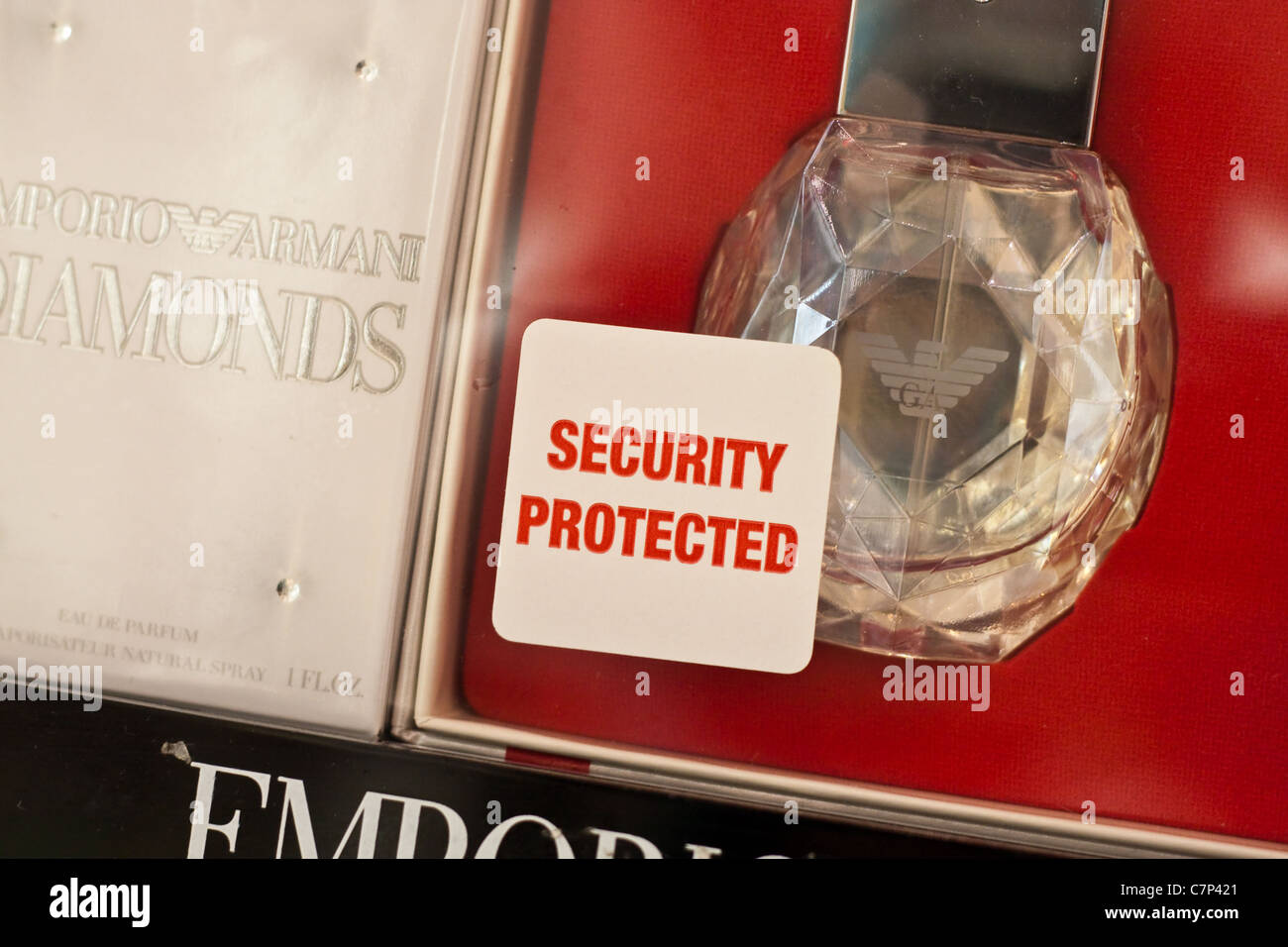Security label on an eau de toilette product Stock Photo - Alamy