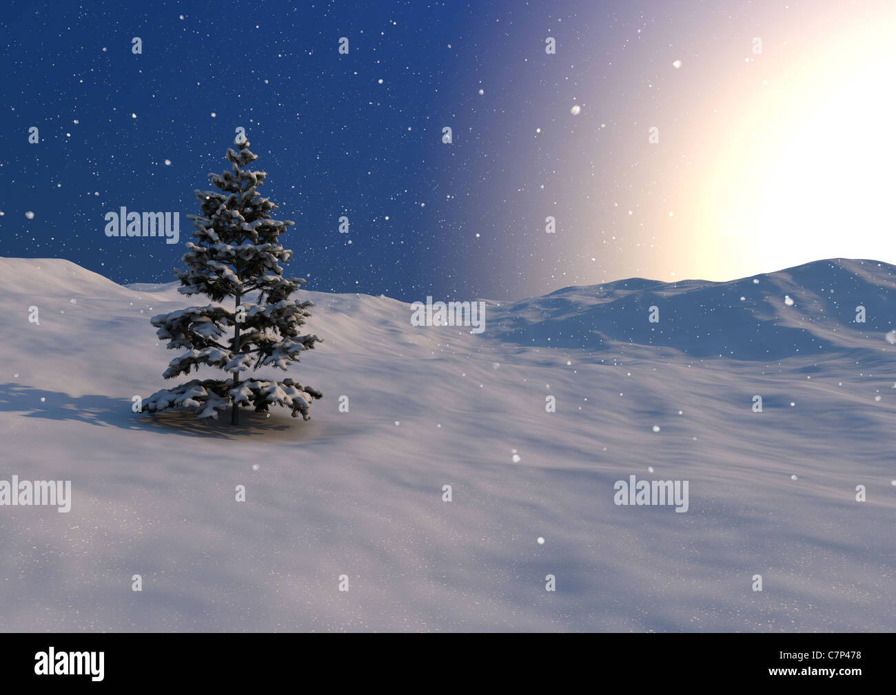 render of a winter scene with one lonely tree Stock Photo - Alamy