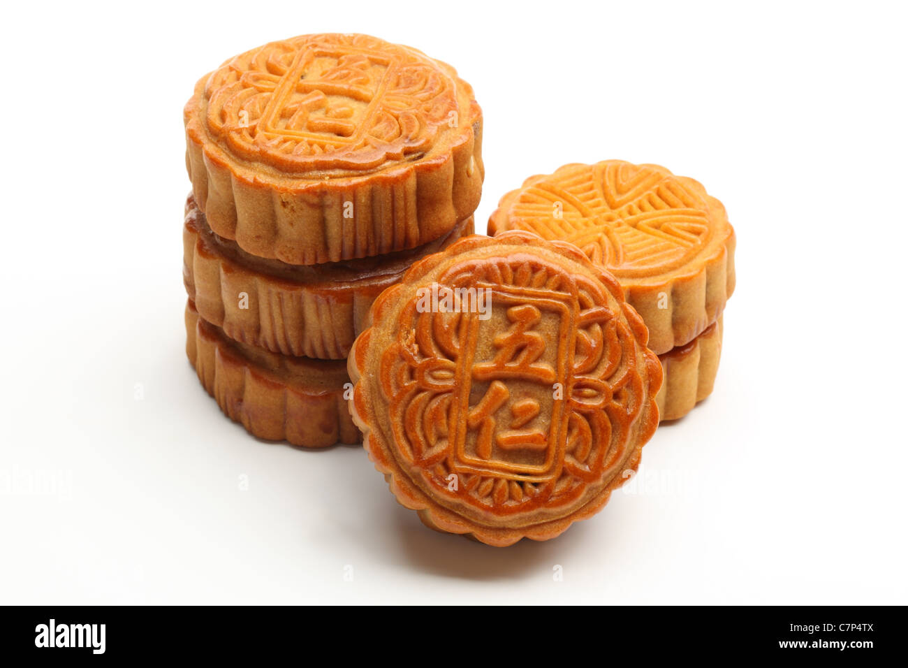 moon cakes on white background Stock Photo - Alamy
