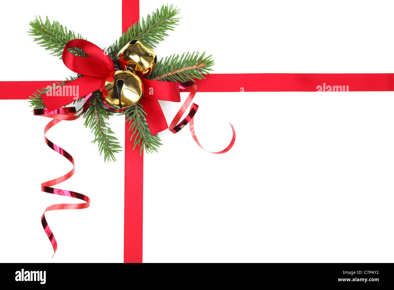 Pine branches red bow Cut Out Stock Images & Pictures - Alamy