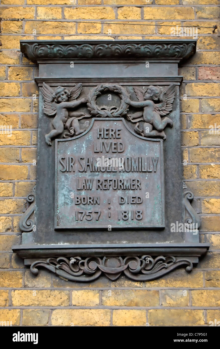 bronze marker to law reformer sir samuel romilly, at his former home on ...