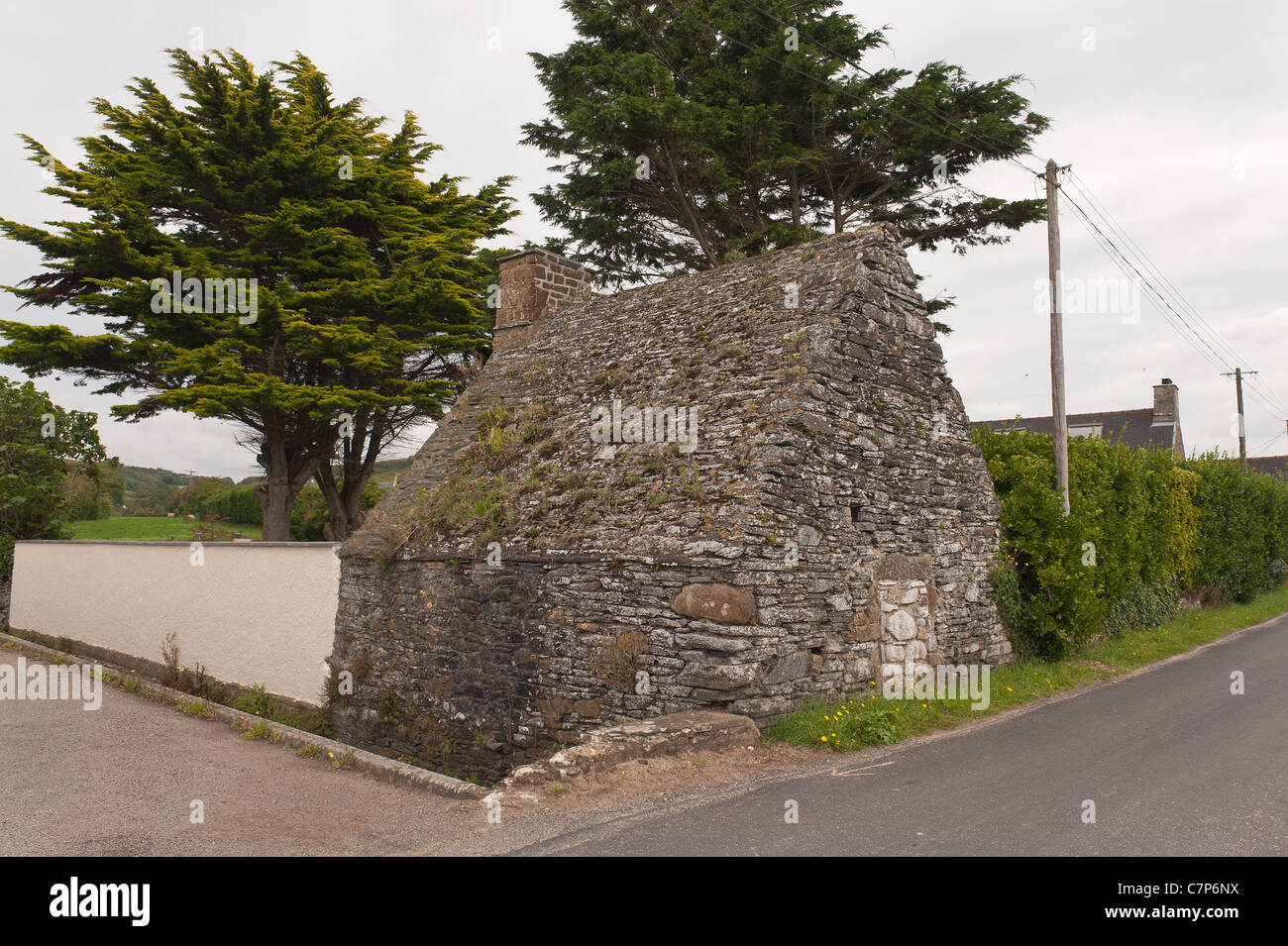 Old Normandy farm house made from local rocks shale ans schist stone ...