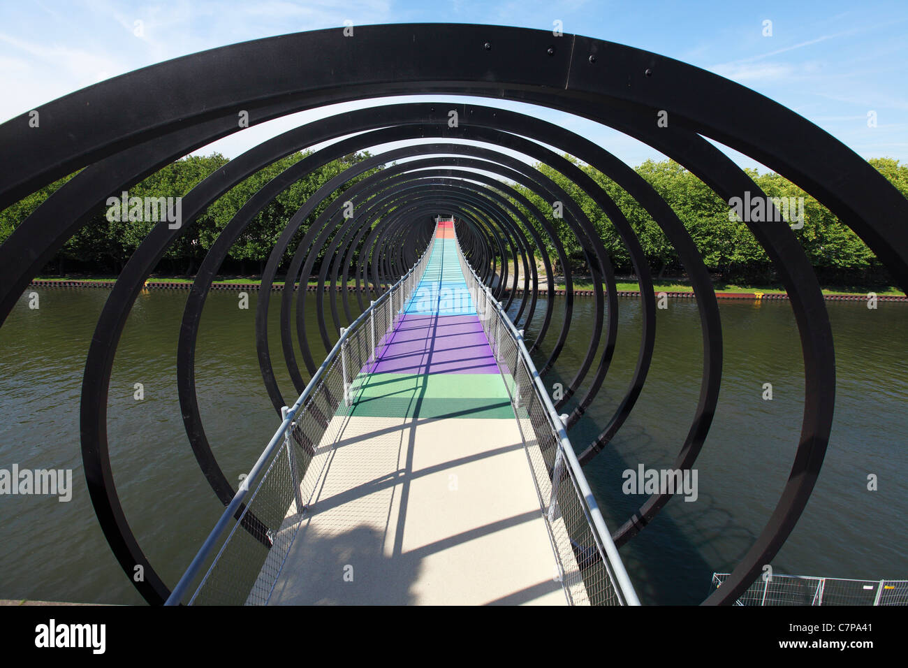 Spiral shaped footbridge. Called "Slinky Springs to Fame", crosses the ...