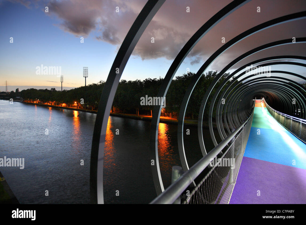 Spiral shaped footbridge. Called "Slinky Springs to Fame", crosses the ...