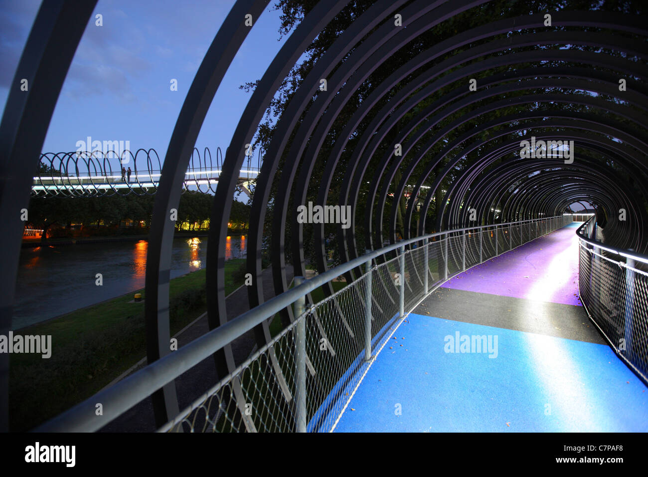 Spiral shaped footbridge. Called "Slinky Springs to Fame", crosses the ...