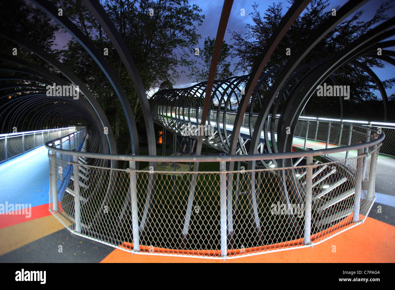Spiral shaped footbridge. Called "Slinky Springs to Fame", crosses the ...