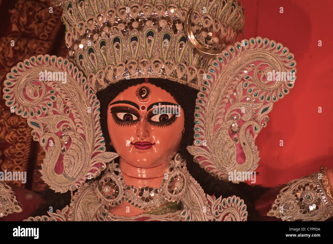 Durga-frowning on the Devil for fight to finish in the mythological ...