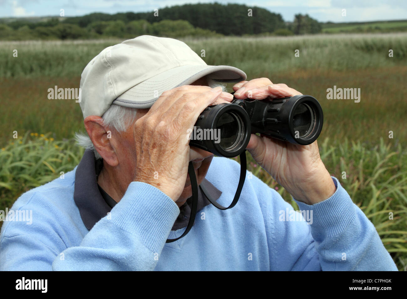 Man Birdwatching; Marazion; Cornwall; UK Stock Photo - Alamy