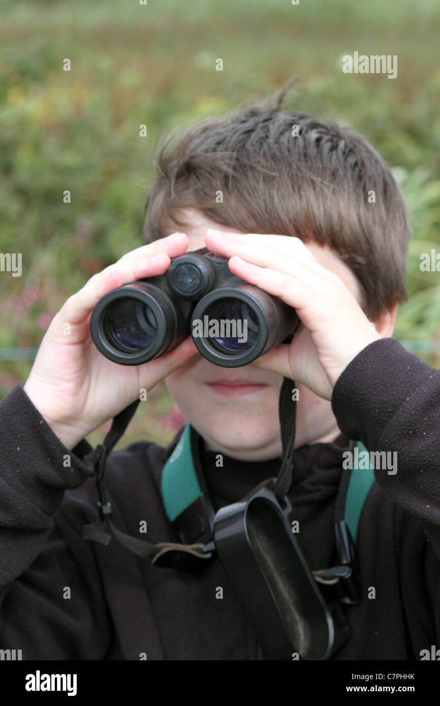Boy Birdwatching; Marazion; Cornwall; UK Stock Photo - Alamy