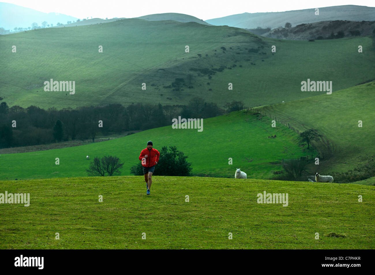 Man running in rural hills Stock Photo - Alamy