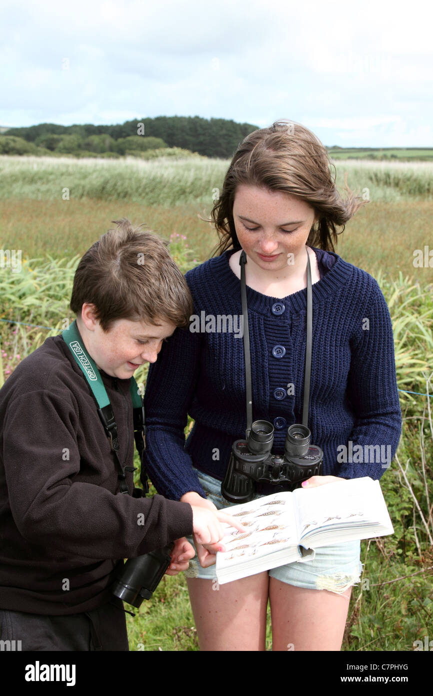 Family birdwatching; Marazion; Cornwall; UK Stock Photo - Alamy