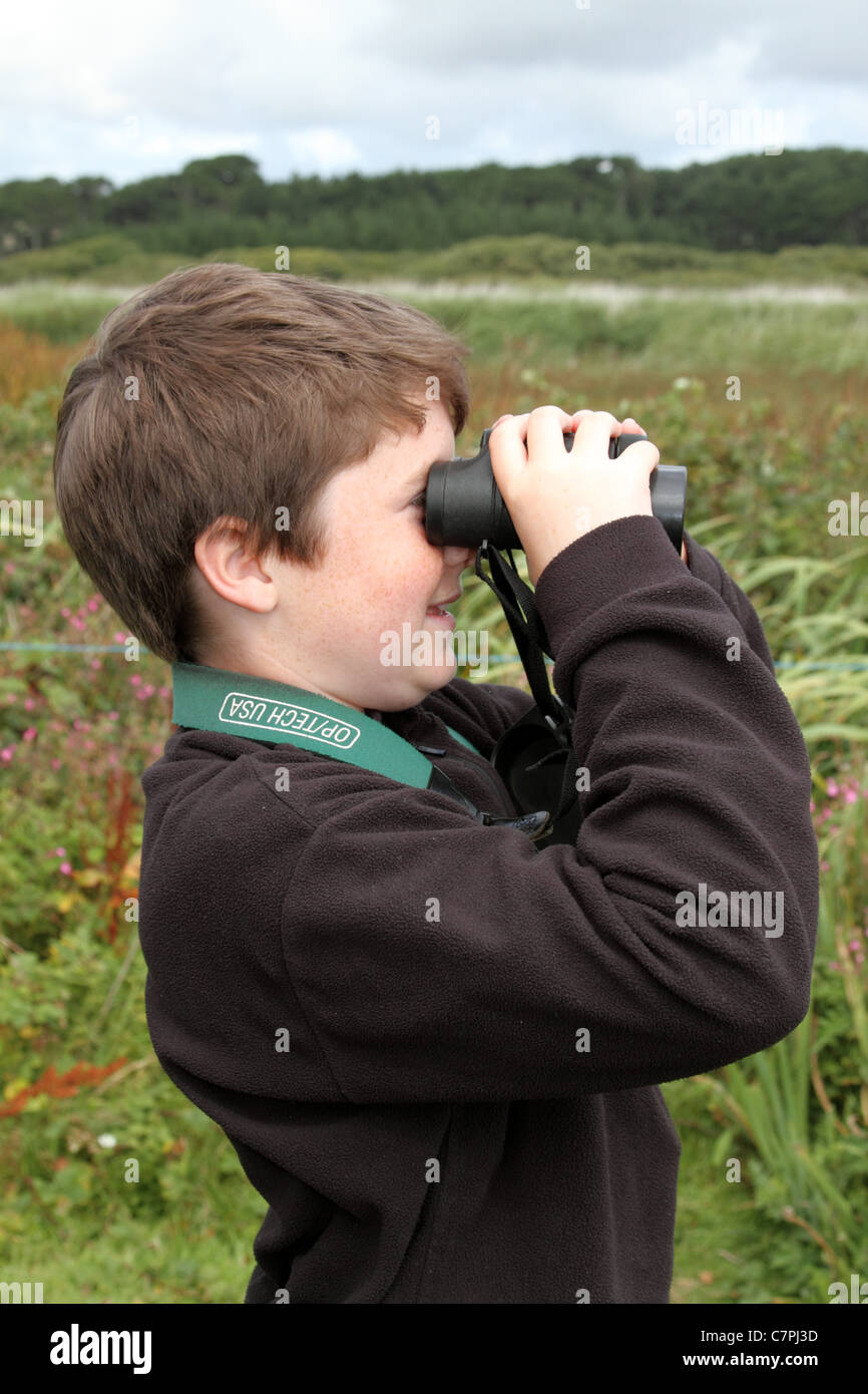 Boy Birdwatching; Marazion; Cornwall; UK Stock Photo - Alamy