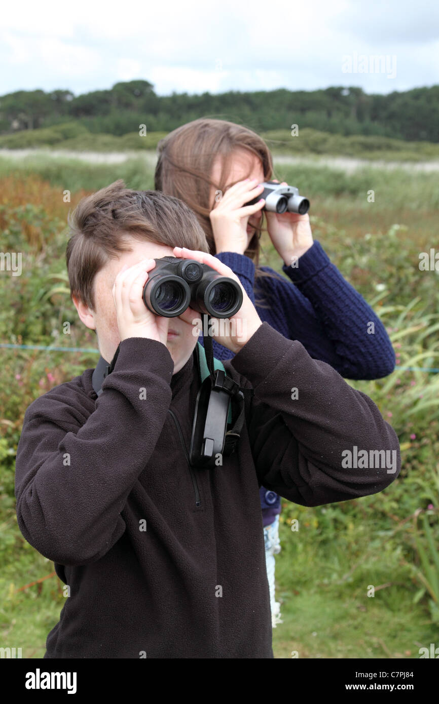 Family birdwatching; Marazion; Cornwall; UK Stock Photo - Alamy
