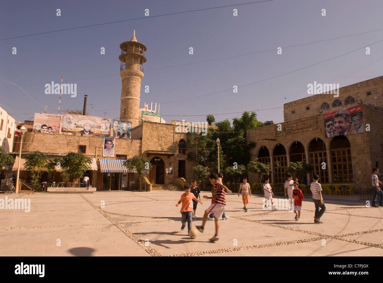 Children playing football in the midst of the Bab al-Saray mosque ...