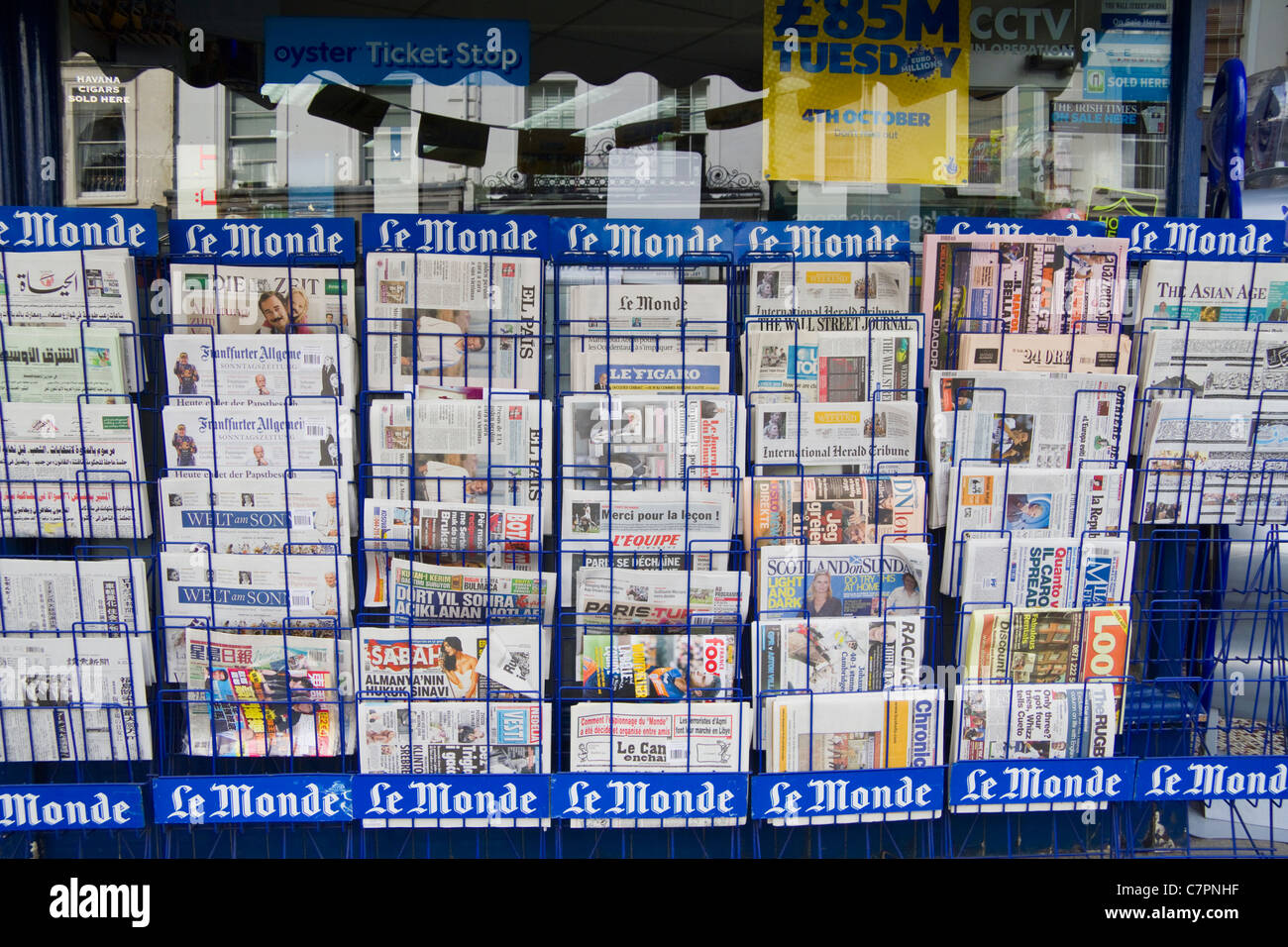 International newspapers on display in Kensington, London, England ...