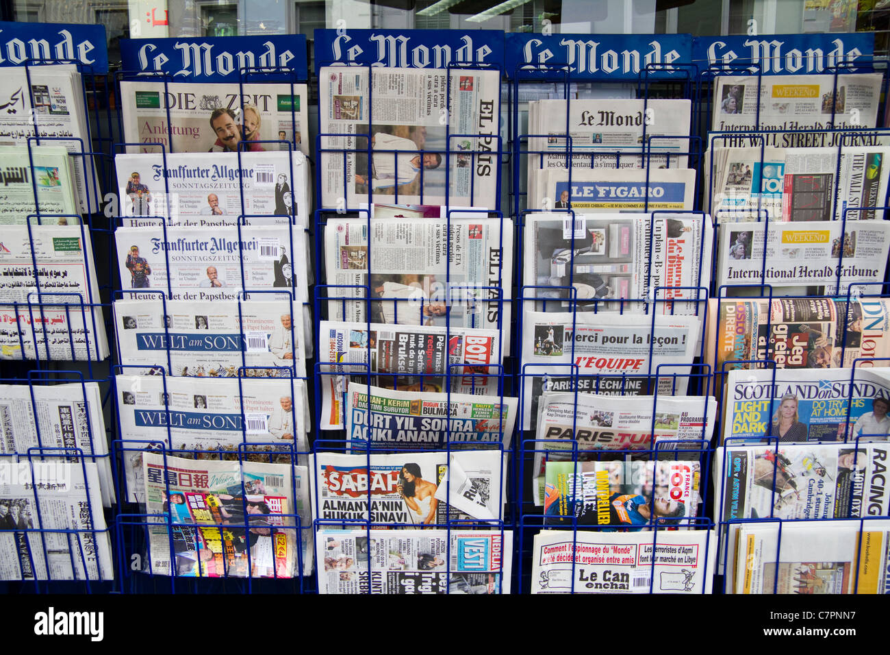International newspapers on display in Kensington, London, England ...