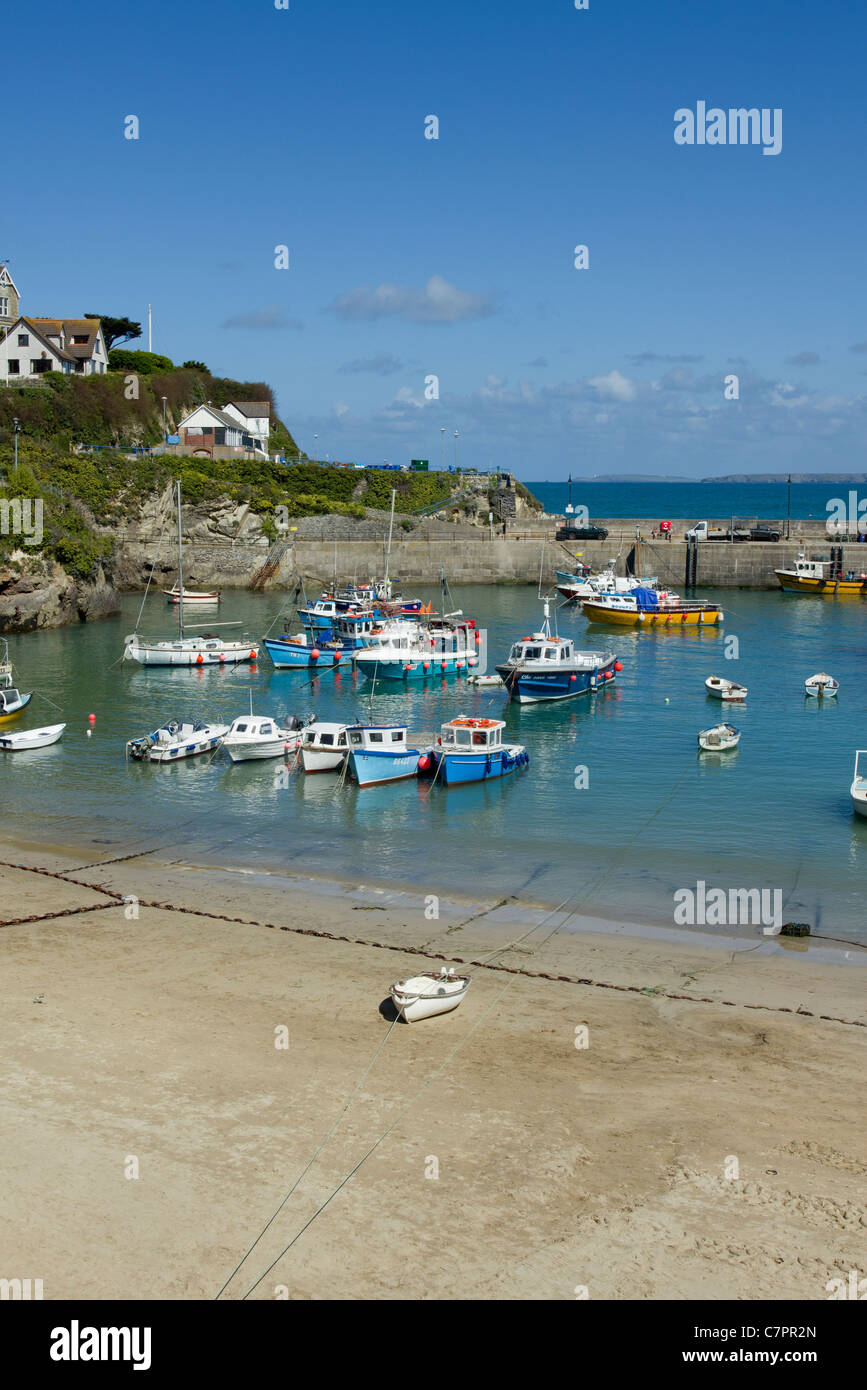 Colourful boats in Newquay and the harbour beach, Cornwall UK Stock ...