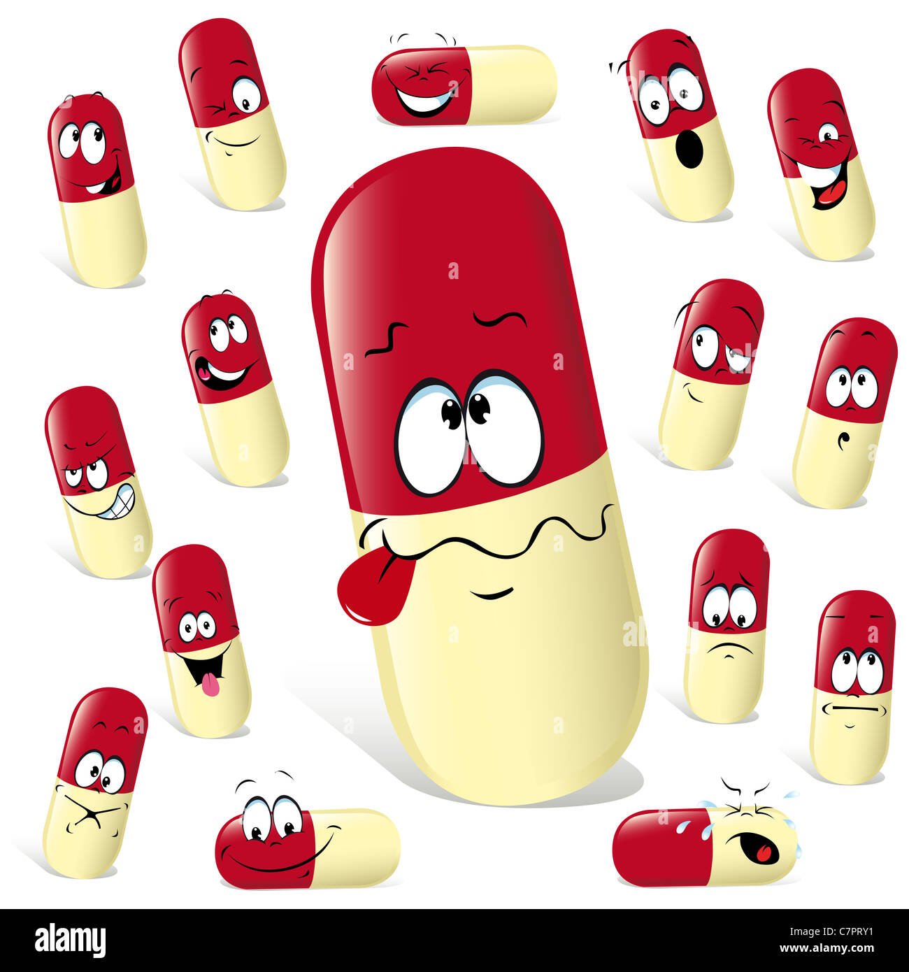 pill cartoon with many expressions Stock Photo - Alamy