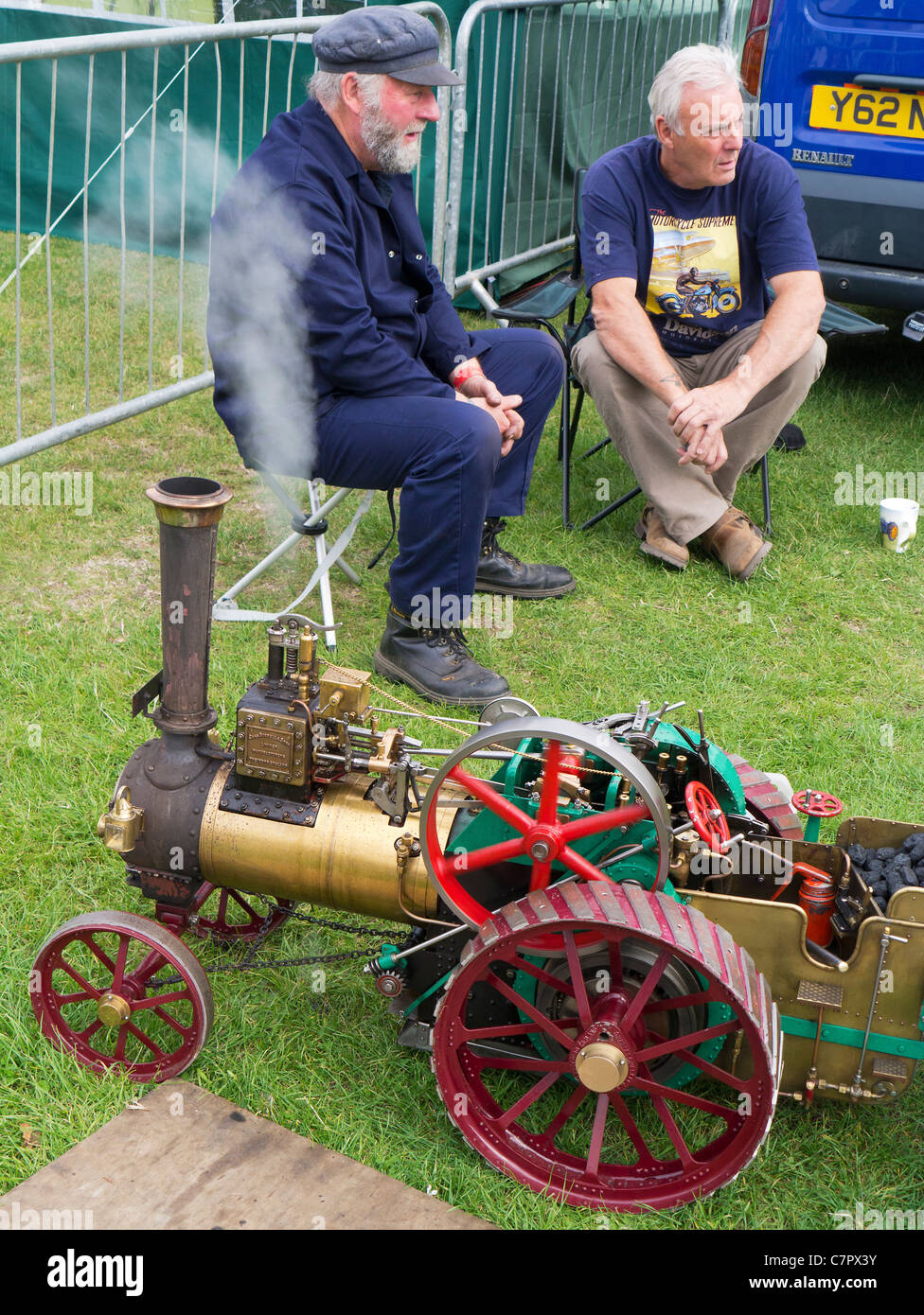 Malvern Autumn Show, England - two men with antique steam engine 2 ...