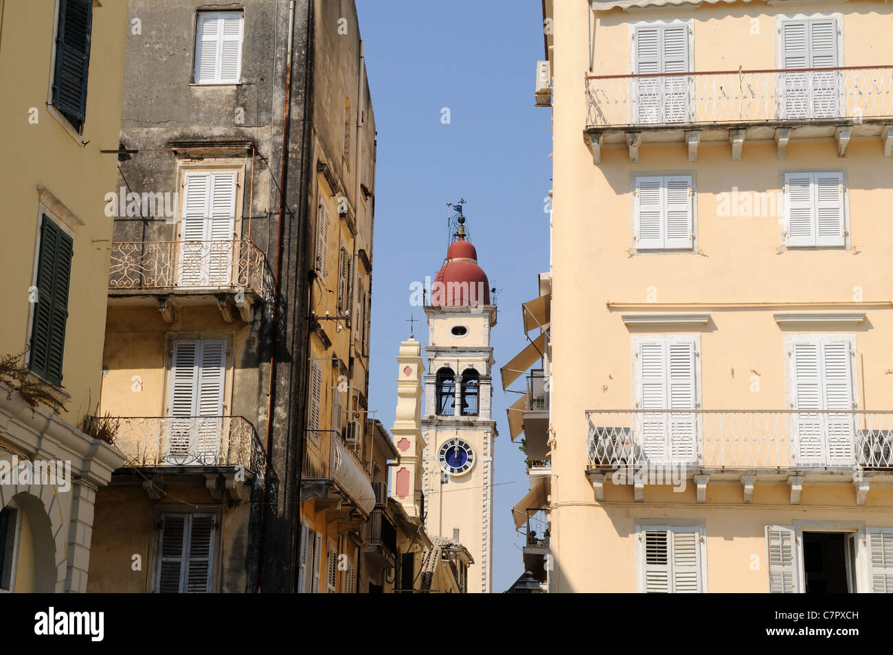 Bell Tower of Greek Orthodox Agios Spyridon Church Corfu old Town ...