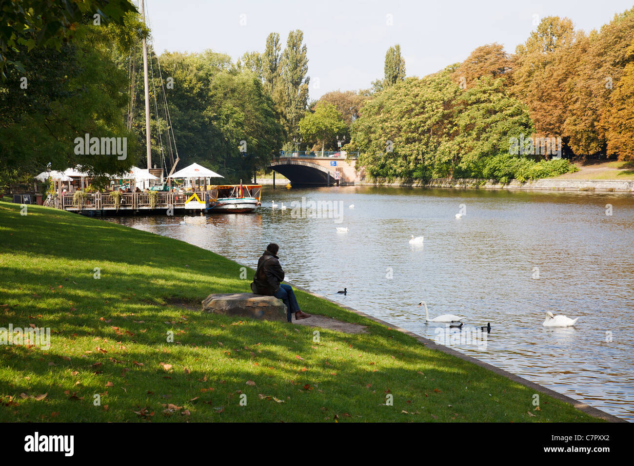 Urbanhafen, Landwehrkanal, Kreuzberg with Van Loon Restaurant boat ...