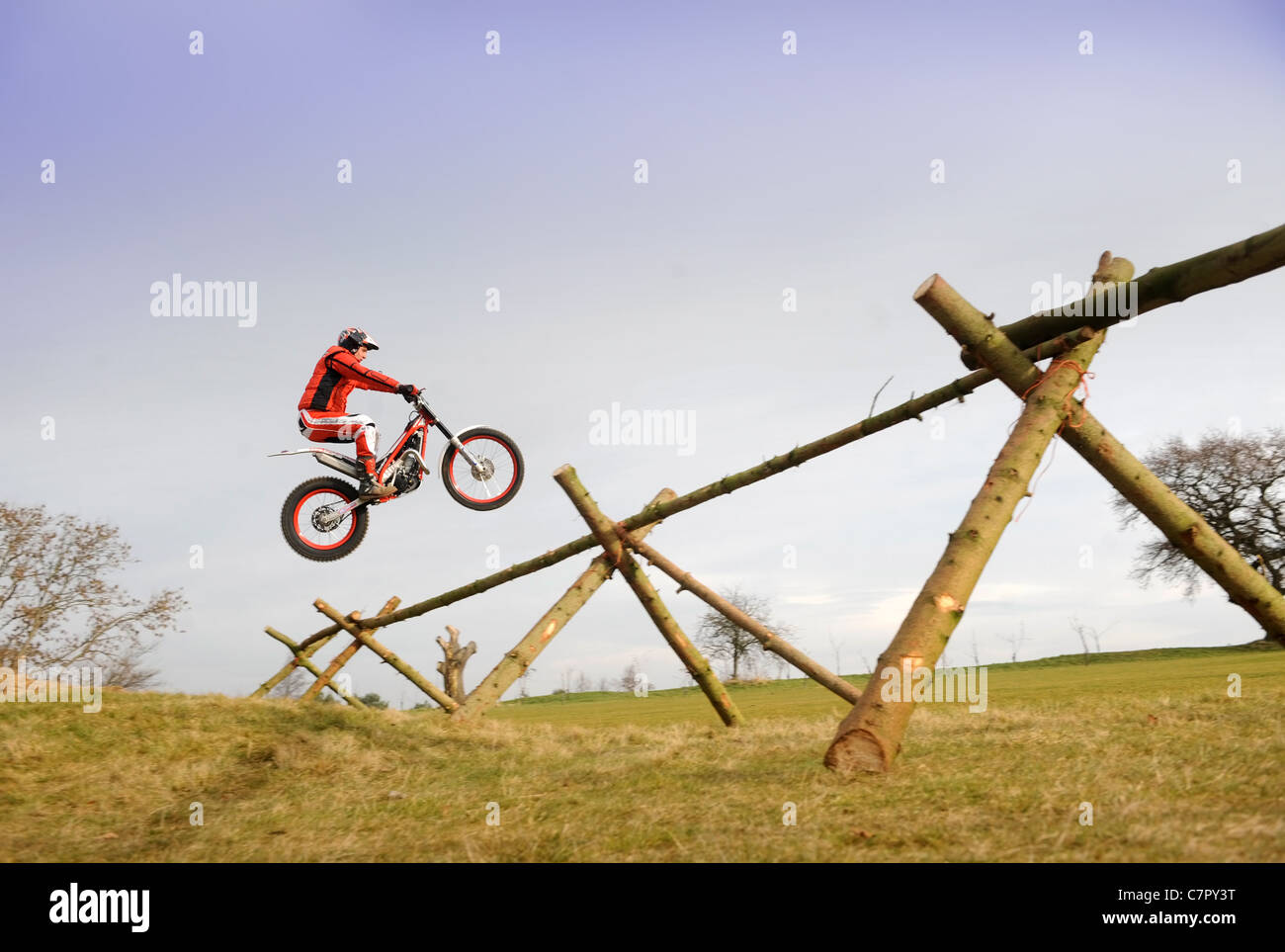 Motorcycle trials rider Steve Colley at Carswell Golf Club, Oxfordshire ...