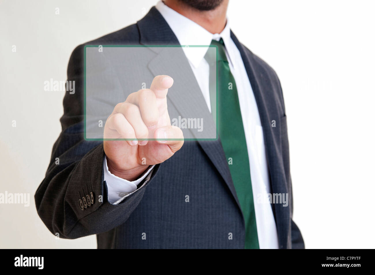 Businessman body part pushing a button Stock Photo - Alamy