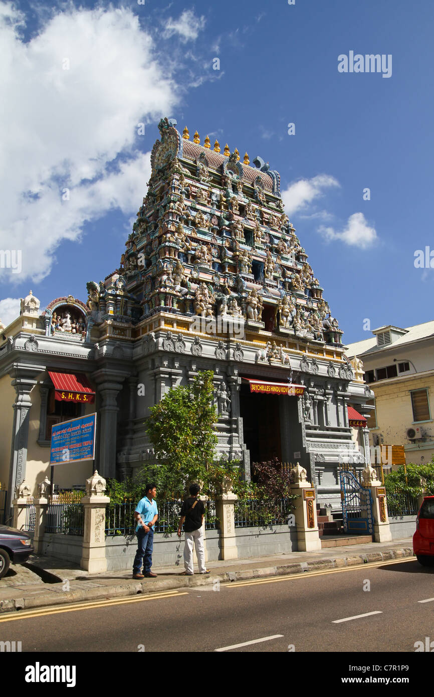 View of the Hindu Temple in the city of Victoria, Mahe Island ...