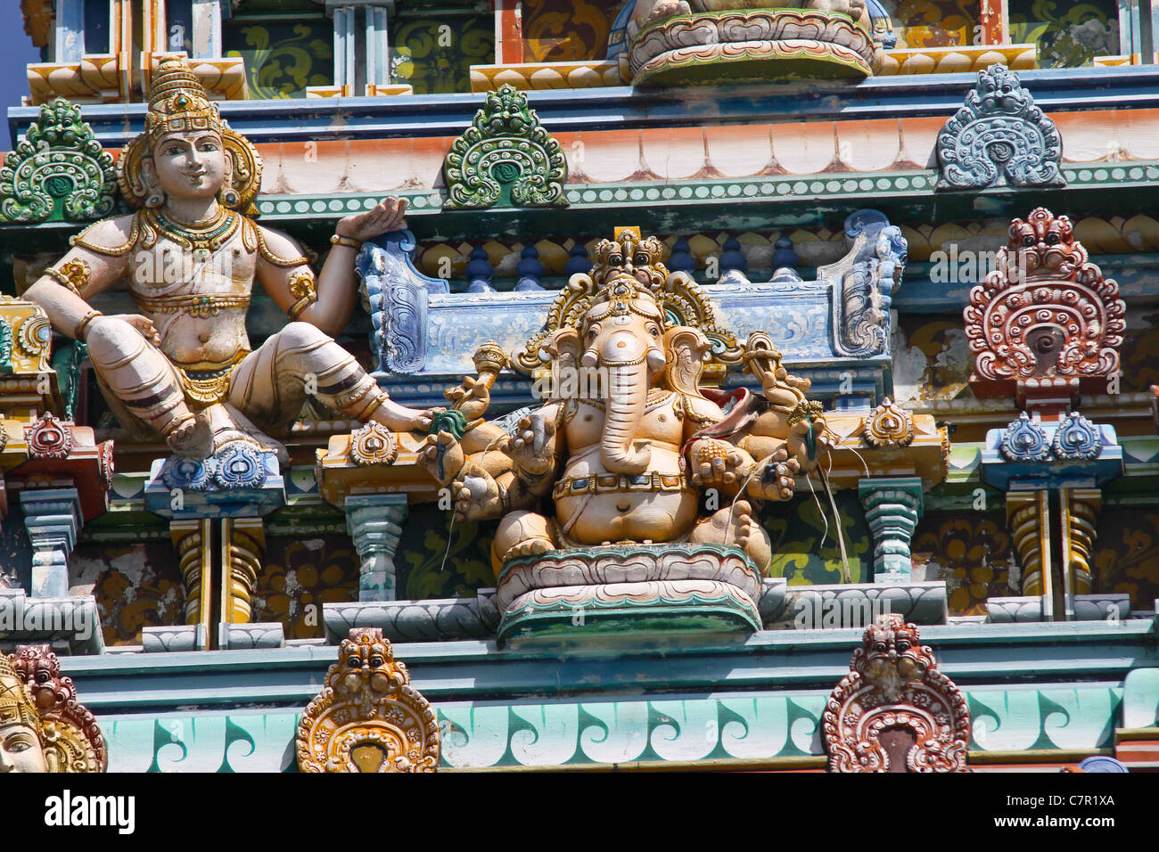 View of the Hindu Temple in the city of Victoria, Mahe Island ...