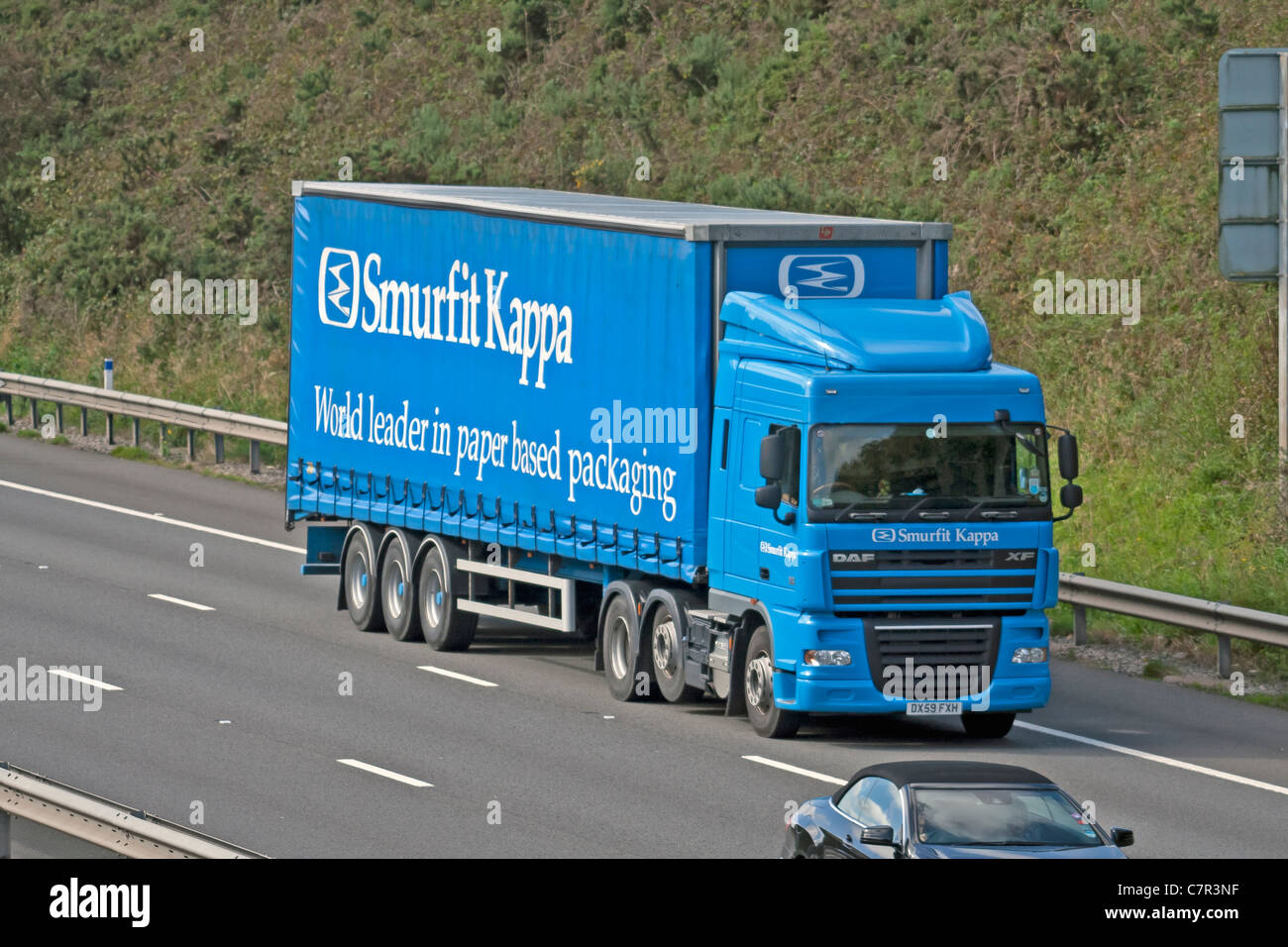Trucks and lorries move along the M4 motorway in South Wales, ensuring ...