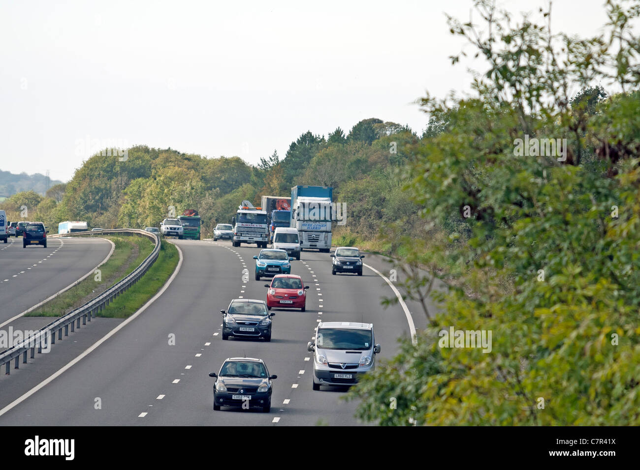 A busy section of the M4 motorway in South Wales, featuring a mix of ...