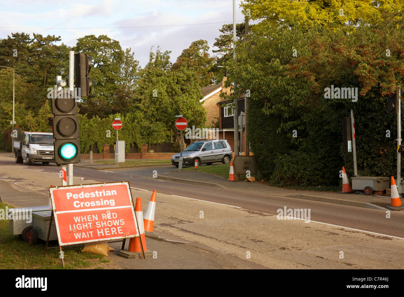 Temporary battery operated pedestrian crossing in use during road works ...