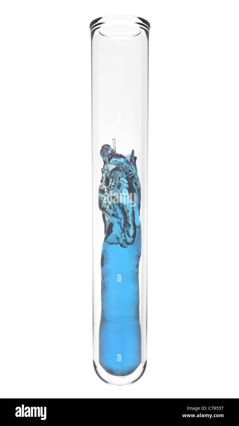 high quality rendering of scientific test tube with wavy blue liquid ...