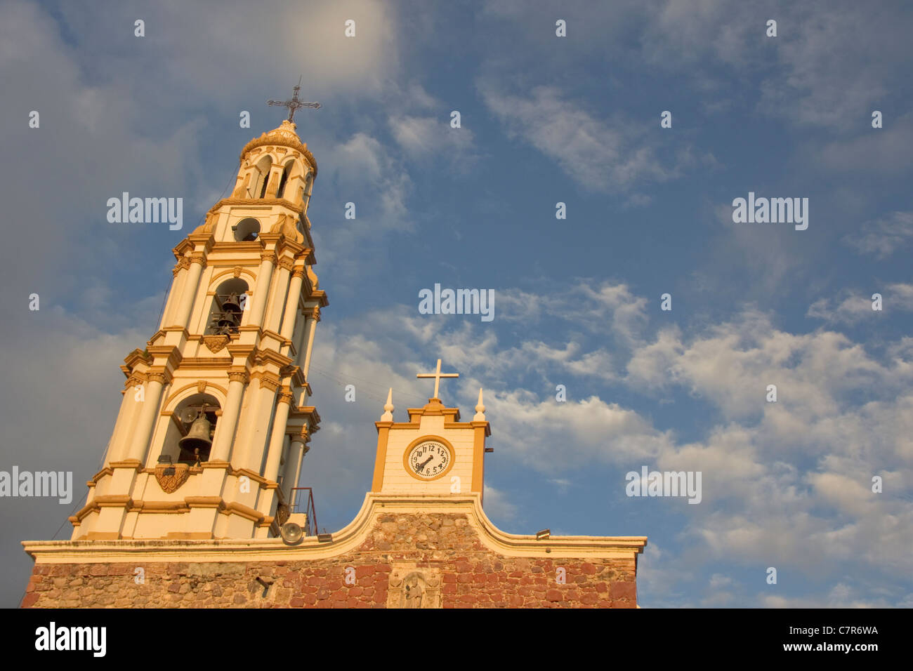 Church steeple and clock tower, Ajijic, Chapala, Jalisco, Mexico Stock ...