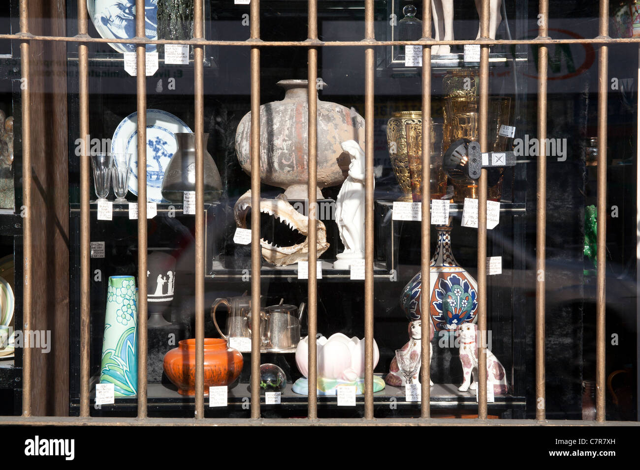 The window of a quirky second hand shop in Renshaw Street Liverpool, UK ...