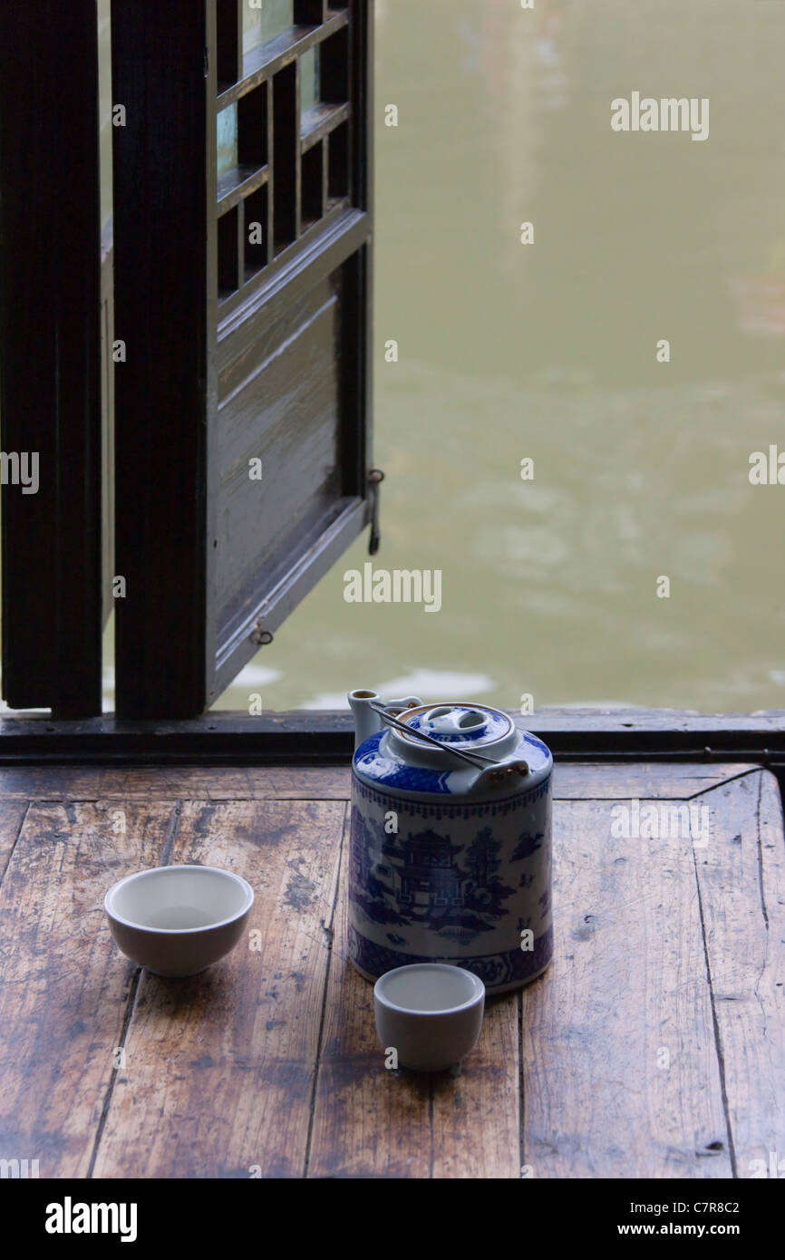 Tea house along the Grand Canal, Xitang, Zhejiang Province, China Stock ...