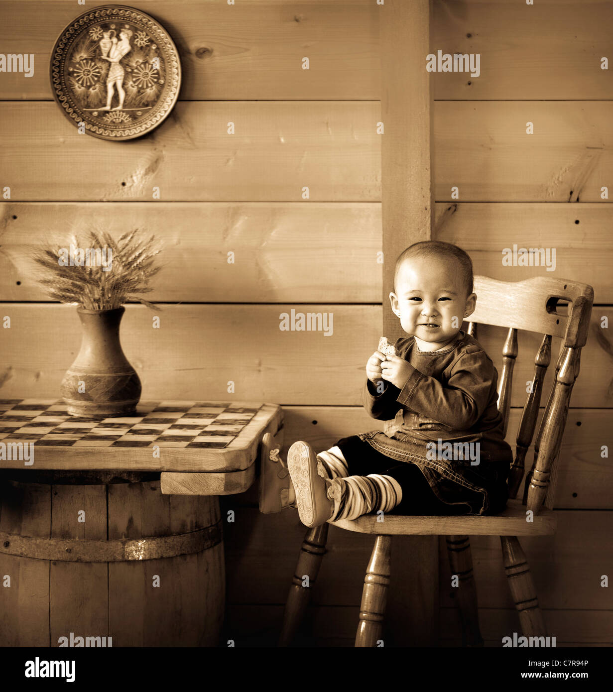 baby eating bread Stock Photo - Alamy