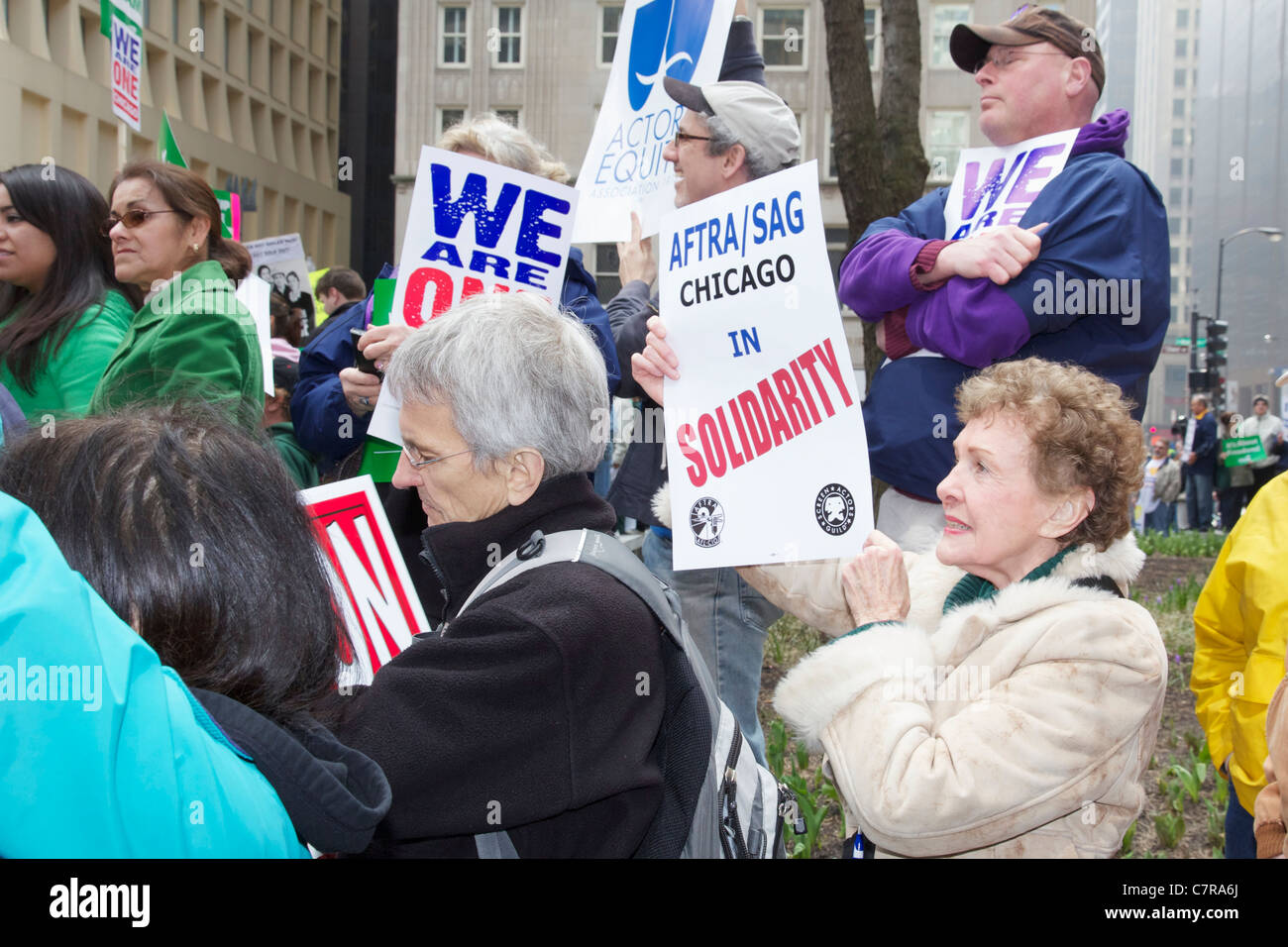 Union supporters demonstrating at Daley Center Plaza, Chicago, Illinois ...