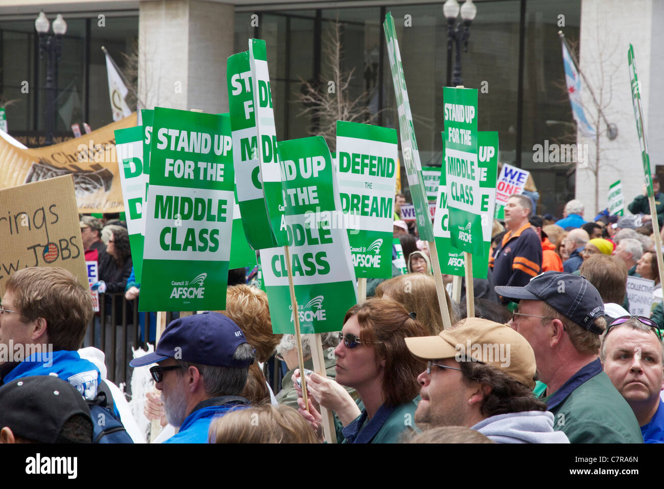 Union supporters demonstrating at Daley Center Plaza, Chicago, Illinois ...