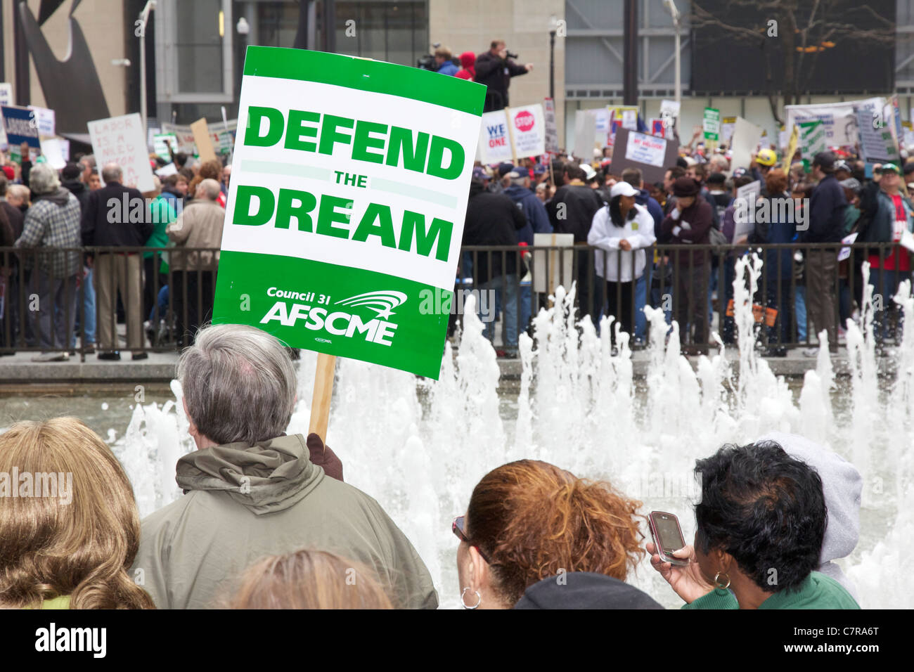 Union supporters demonstrating at Daley Center Plaza, Chicago, Illinois ...