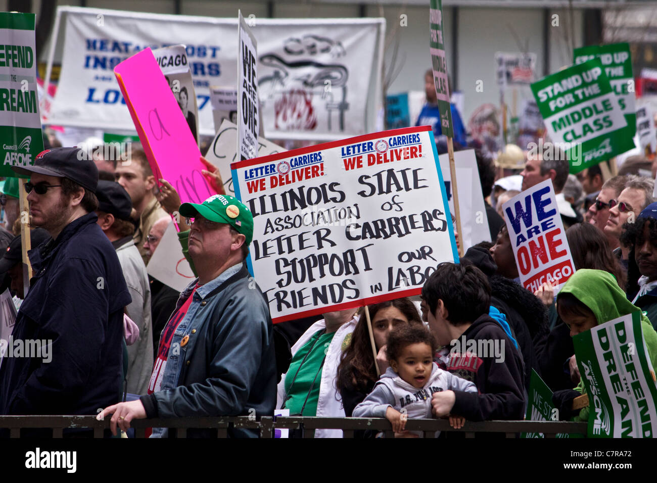 Union supporters demonstrating at Daley Center Plaza, Chicago, Illinois ...